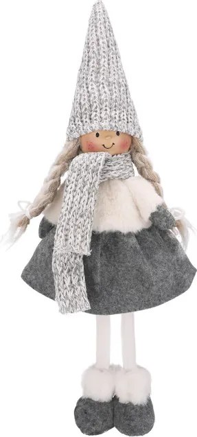 Vánoční figurka holčičky šedá / bílá 48 cm