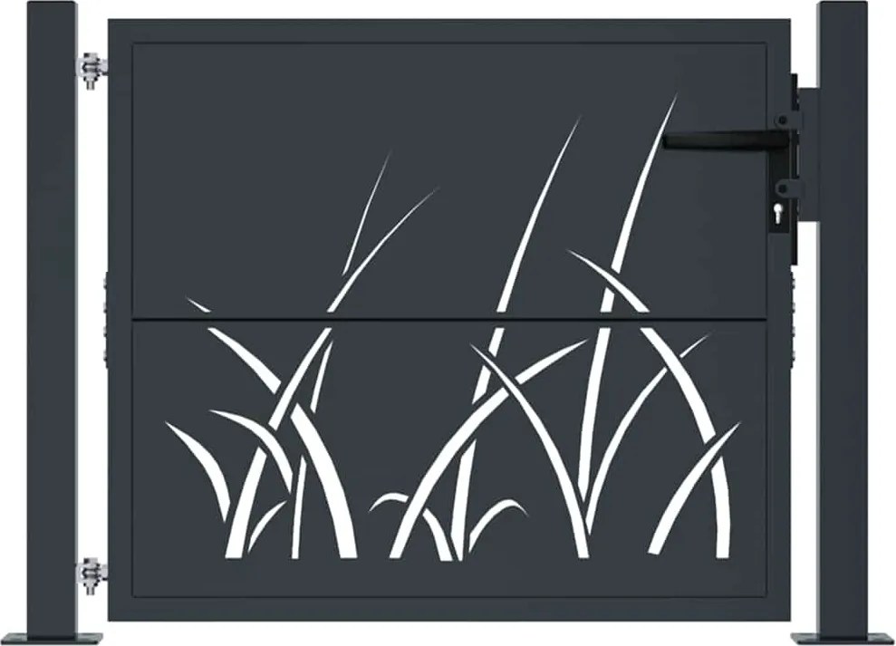 Zahradní branka antracitová 100 x 75 cm ocelová, design trávy 153166