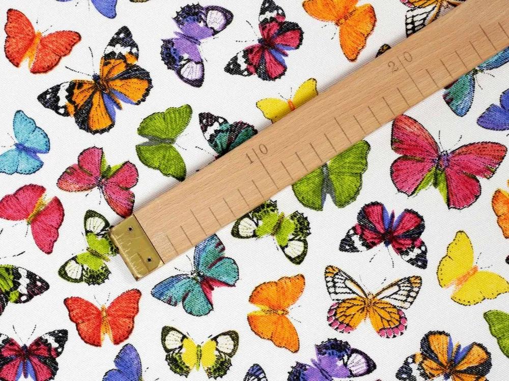 Biante Dekorační čtvercový ubrus Leona LN-062 Barevní motýlci na bílém 100x100 cm
