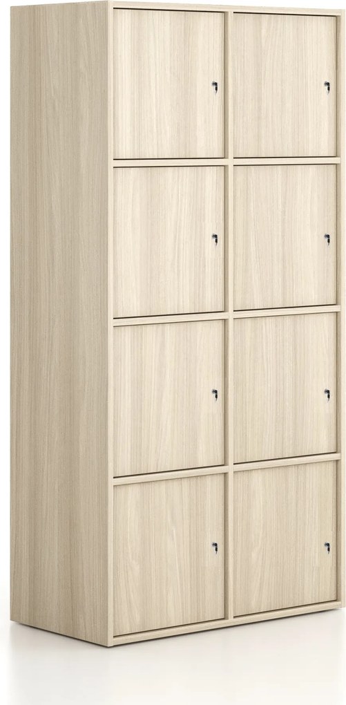 Kancelářská skříň FRAME, 8x dveře, 872 x 450 x 1735 mm, cylindrický zámek, dub přírodní