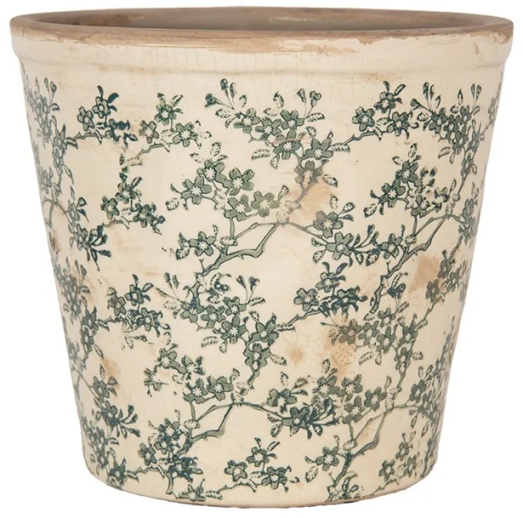 Keramický květináč se zeleným květinovým motivem Emerald Bloom L – 21x20 cm