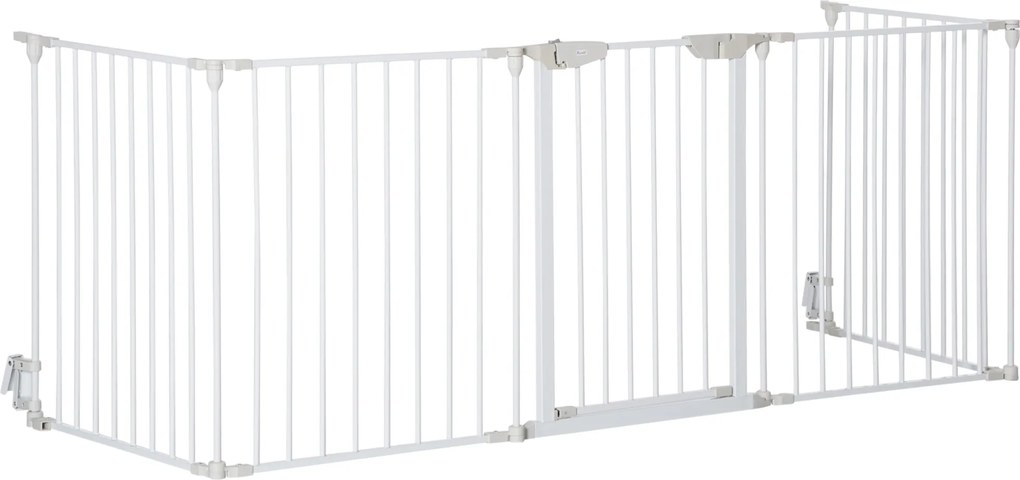 Skládací psí bariéra PawHut 300x74,5 cm s automatickým uzamykacím systémem pro schody a chodby - Bílá | Aosom