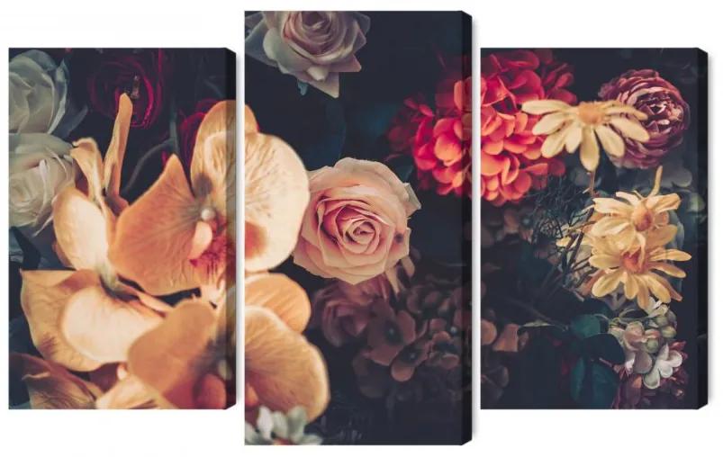 Vícedílný obraz Vícebarevné Květiny Ve Stylu Vintage Nedostatek Nedostatek Plátno Canvas 180x120