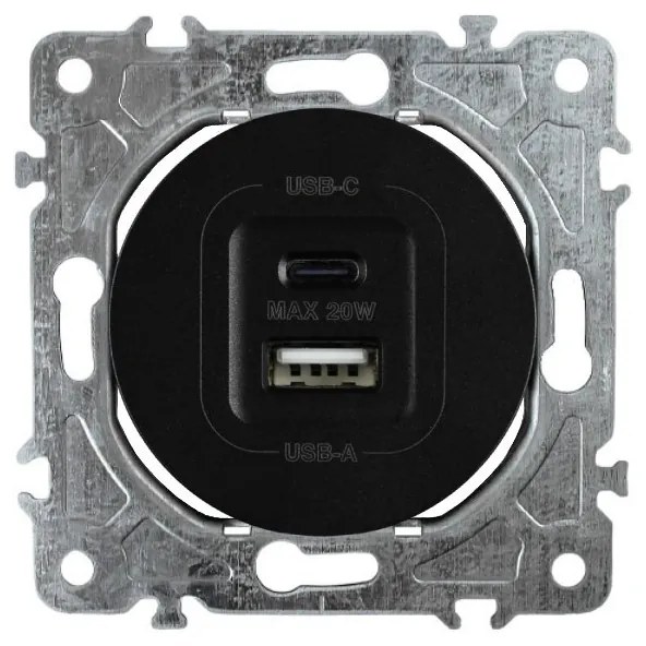 Elhard Kulatá USB A+C zásuvka Rondo 20W, černá RD2033B