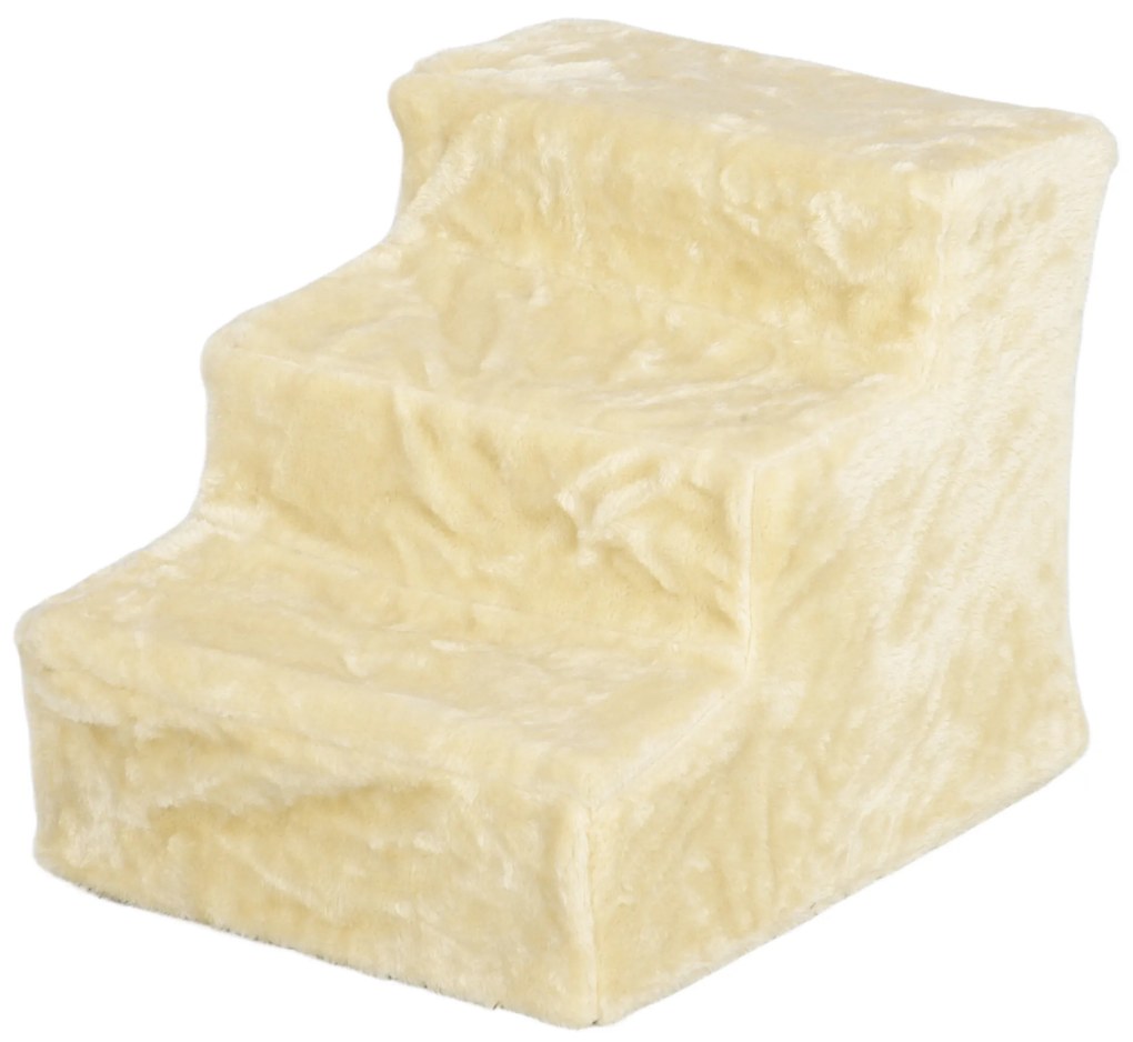 PawHut schody pro psy 3 stupně 35 cm schody pro domácí mazlíčky s plyšovým vzhledem, schody pro kočky do postele, na pohovku, pro kočky do 4,5 kg, bé…