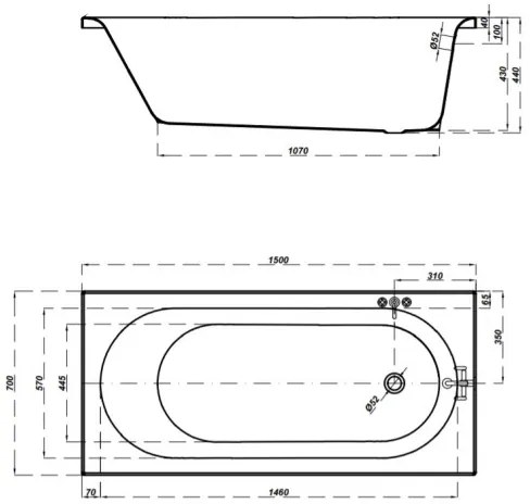 Cersanit Octavia, akrylátová vana 150x70cm + nožičky, bílá, S301-251
