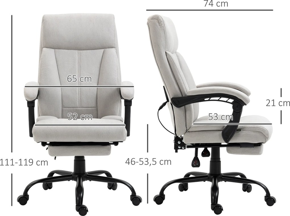 Kancelářská židle Vinsetto s masážní funkcí, ergonomická manažerská židle s výškově nastavitelnou opěrkou nohou, světle šedá pro kancelář a domácí ka…