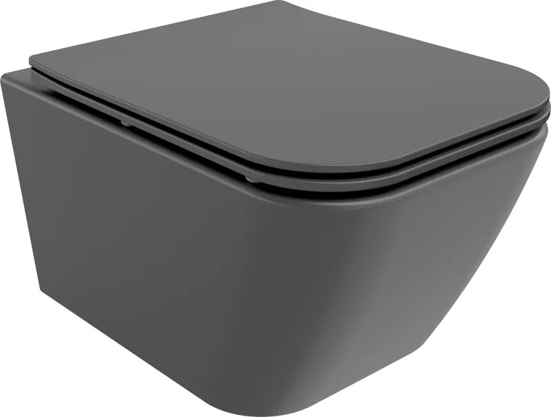Mexen Madox, Rimless závěsná wc mísa 515x365x350 mm s pomalu padajícím sedátkem SLIM z duroplastu, světle šedá, 30154061