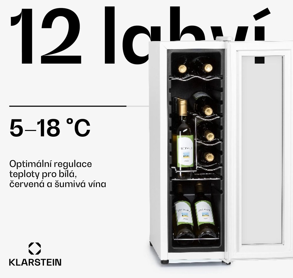 Klarstein Shiraz 12 Slim, vinotéka, 32 l/12 lahví, dotykové ovládání, 85 W, 5-18 °C