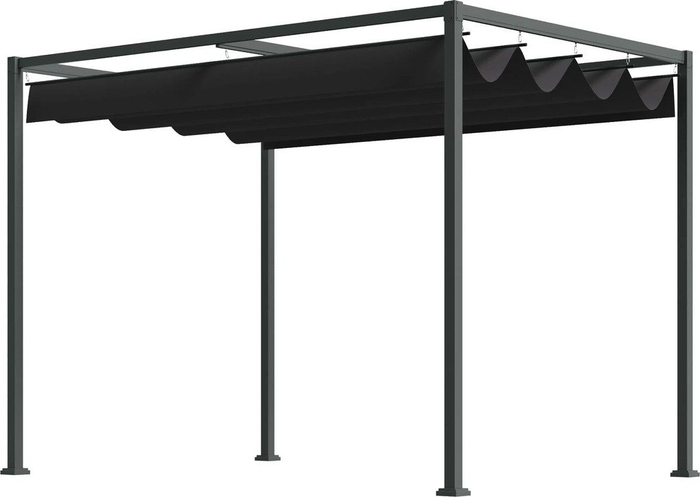 Outsunny Pergola cca 3x2m Zahradní Pavilon s Nastavitelnou Střechou, UV Ochrana, Sluneční Ochrana pro Terasu a Zahradu, Černá+Šedá | Aosom
