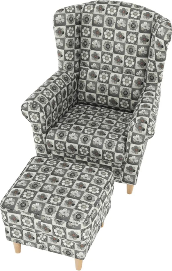 ušák, křeslo, s taburetem, látka patchwork N1, Tempo Kondela ASTRID