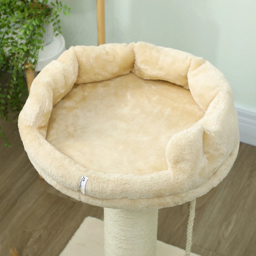 PawHut 83cm kočičí strom s sisalovými sloupky, platformou, sisalovým lanem, škrabadlem pro střední kočky, béžový