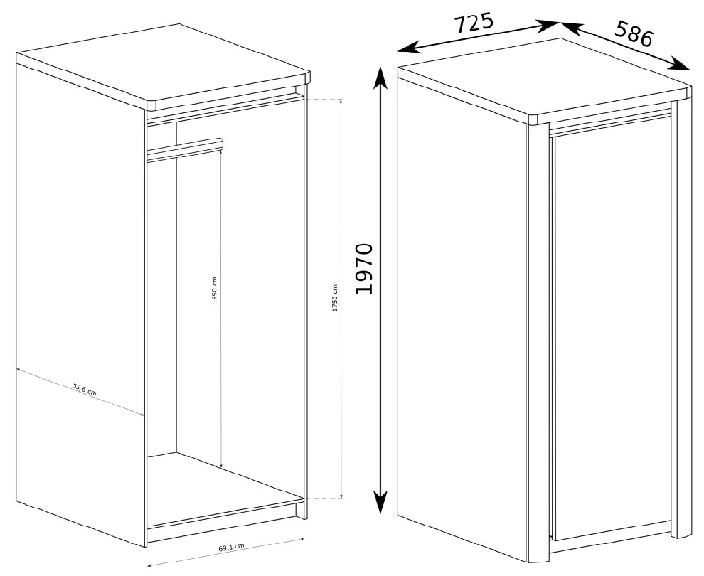 LIVINIO | šatní skříň L-2 | 72,5 cm | ribbeck/bílá lesk