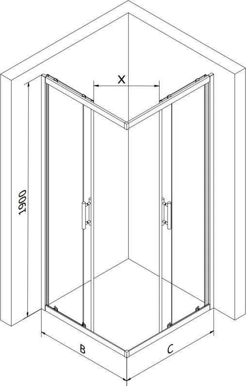 Mexen Rio, čtvercový sprchový kout 80 x 80 cm, 6mm čiré sklo, chromový profil + černá sprchová vanička, 860-080-080-01-00-4070