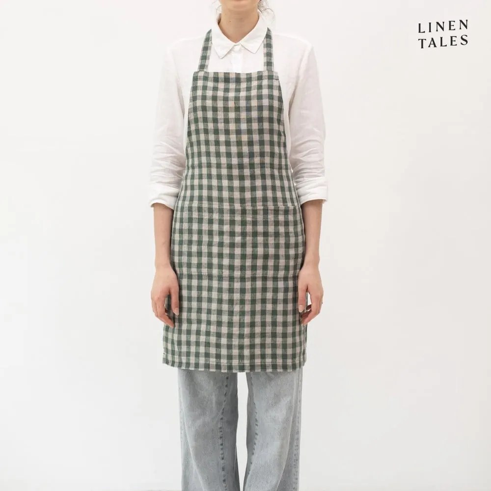 Lněná zástěra Forest Green Gingham – Linen Tales