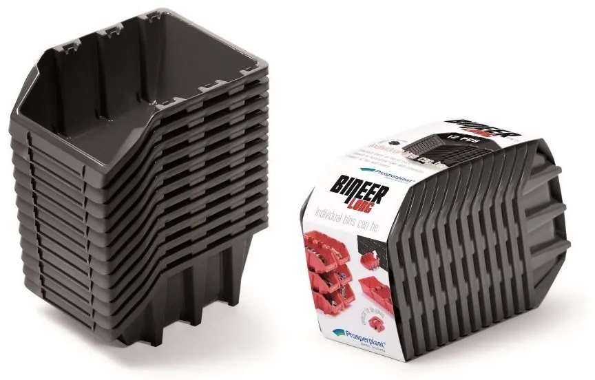 PROSPERPLAST Set úložných boxů 12ks BINEER LONG 120x77x60mm, černý