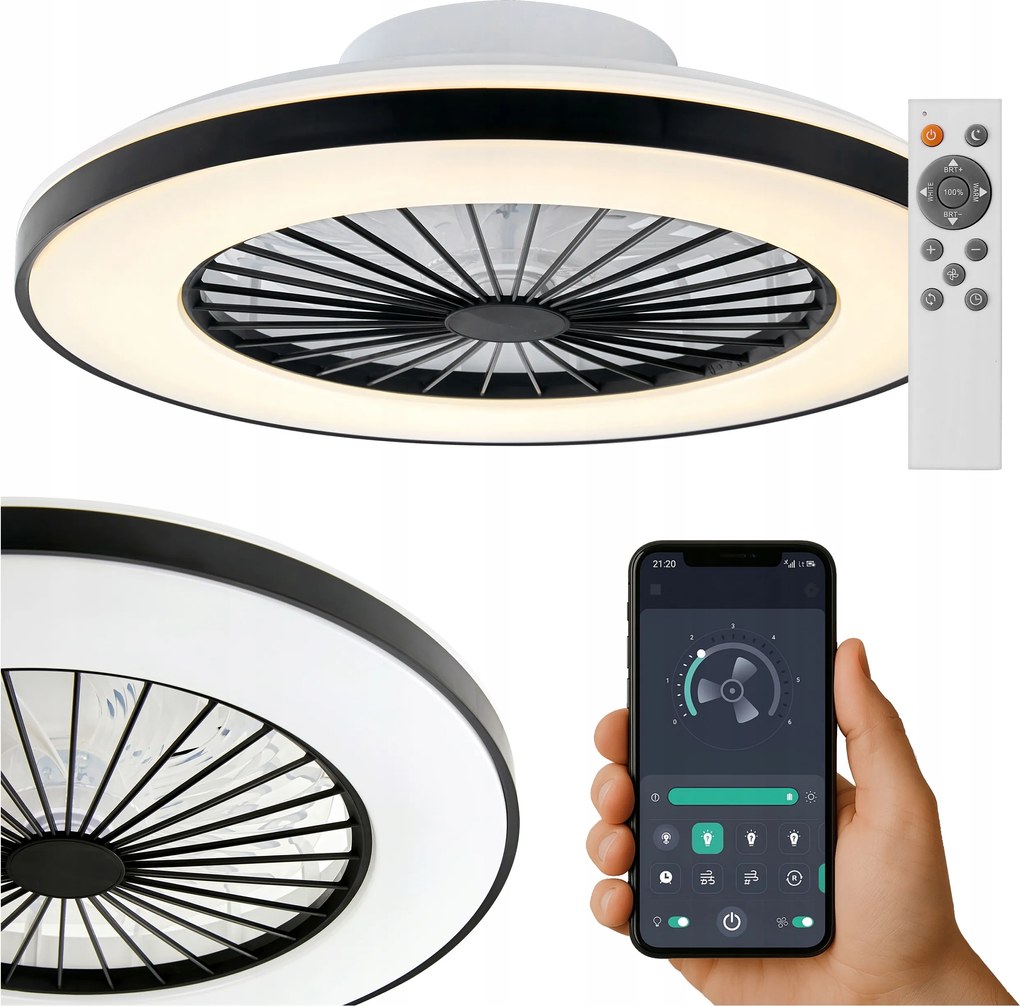 Lampa s Led stropním Větrákem s regulací stropní svítidlo 50 cm Nástěnný dálkový ovladač