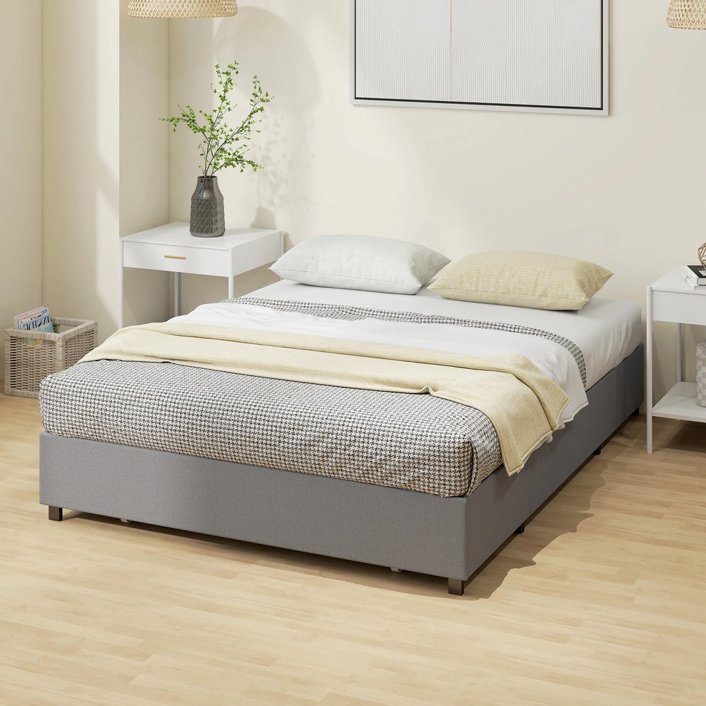 HOMCOM manželka postel 140x190 cm lamelový rošt se 3 zásuvkami a kovovým rámem, nosnost 363 kg, šedá