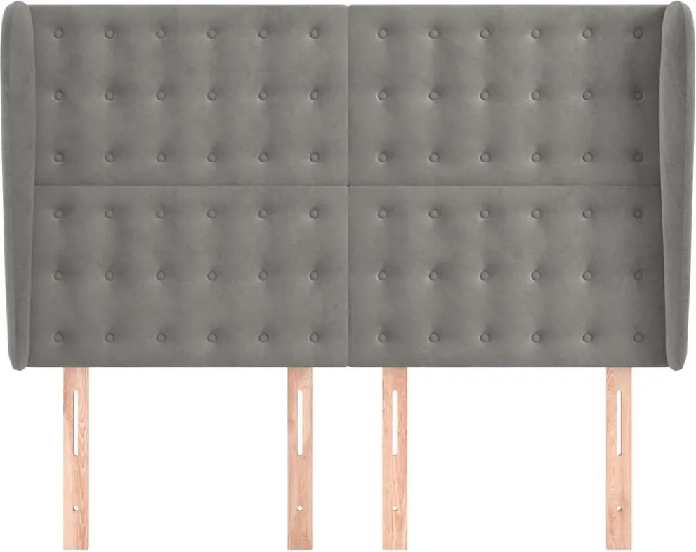 Čelo postele typu ušák světle šedé 147x23x118/128 cm samet 3118438