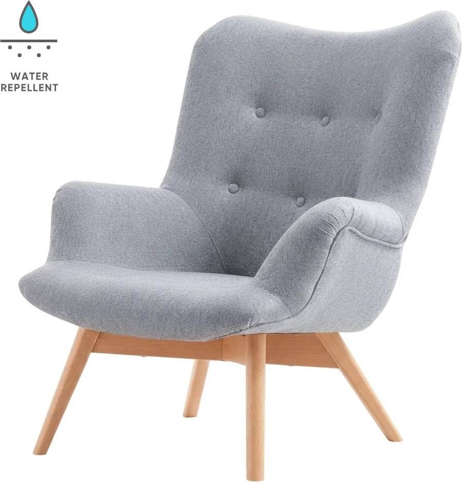 Křeslo ušák TOM | 81 cm | IMPREGNOVANÁ TKANINA | světle šedá + bukové nožičky