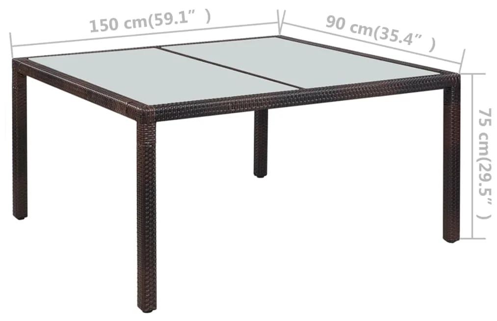 vidaXL Zahradní jídelní stůl polyratan a sklo 150 x 90 x 75 cm hnědý
