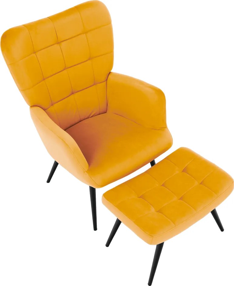 Křeslo s podnoží, žlutá Velvet látka/černá, HABEN