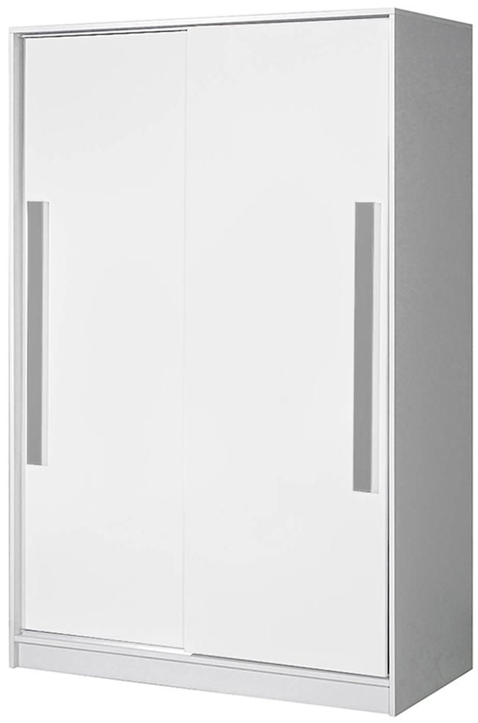 Šatní skříň s posuvnými dveřmi GULIVER 12 Domel 120/191/60 barva: bílý mat/bílý lesk/bílé úchyty