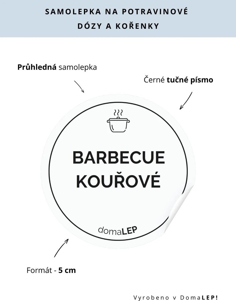 Samolepka na kořenky BARBECUE KOUŘOVÉ průhledná 5 cm tučné písmo