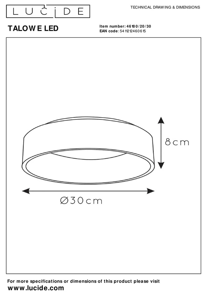 Lucide 46100/20/30 stropní LED svítidlo Talowe černé, 20W, 3000K, ø30cm