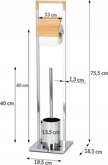 Držák na toaletní papír s WC štětkou SPRINGOS TB0003 chrom/bambus