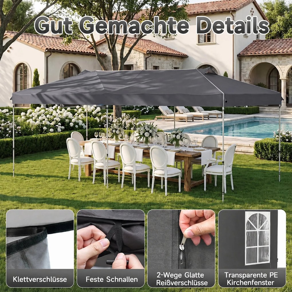 Costway Pavilon výškově nastavitelný párty stan s 6 bočními stěnami a šedými