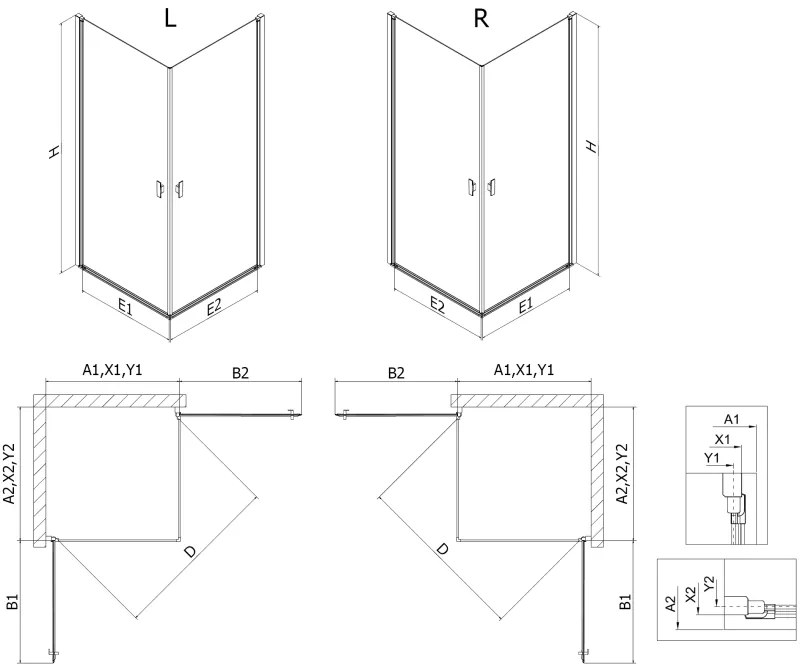 Mexen Mist-B Duo, 2-křídlý ​​výklopný sprchový kout 75 x 75 cm, čiré sklo, měděný matný profil, 8A2-075-075-65-00