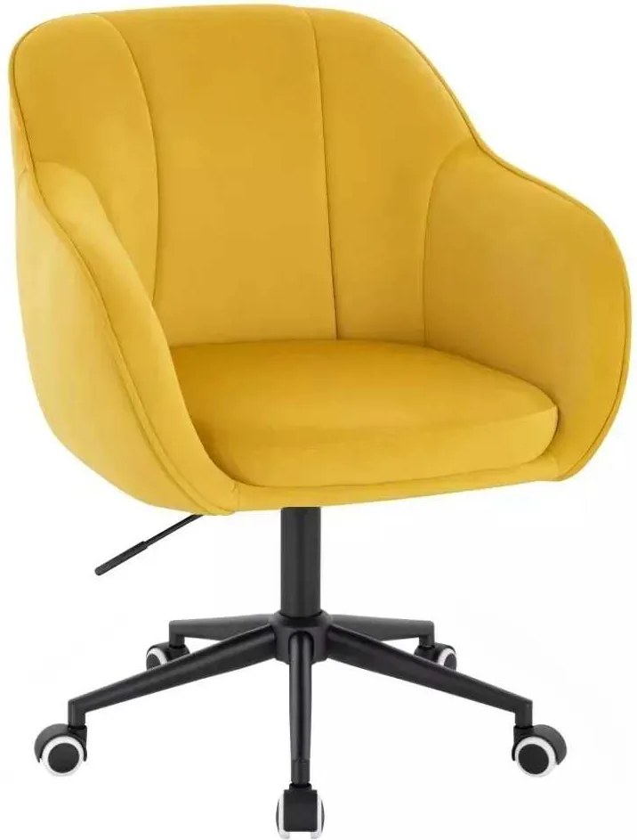 LuxuryForm DESIGN Otočná židle AVOLA VELUR na černé podstavě s kolečky - žlutá