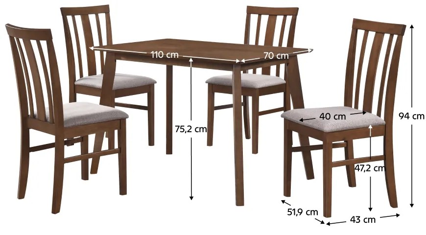Kondela Jídelní set 1+4, ořech/béžová, ROIS SET