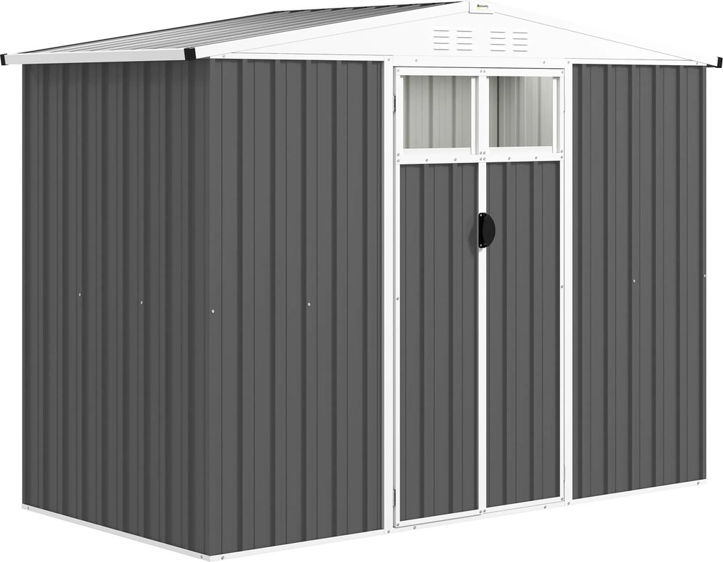 Kovová zahradní kůlna Outsunny 2,7 m² 246 x 117 x 180 cm Skladovací kůlna s oknem, 4 ventilačními otvory a zámkovými dveřmi, venkovní ocelová zahradní