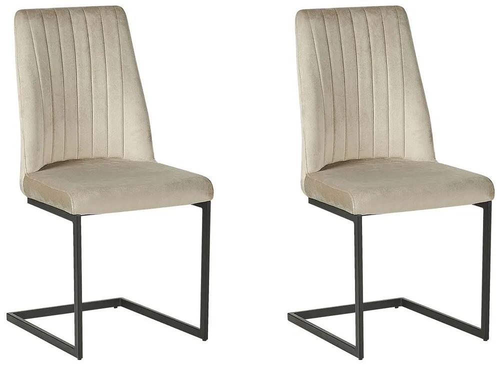 Sada 2 sametových béžovo šedých jídelních židlí LAVONIA Beliani