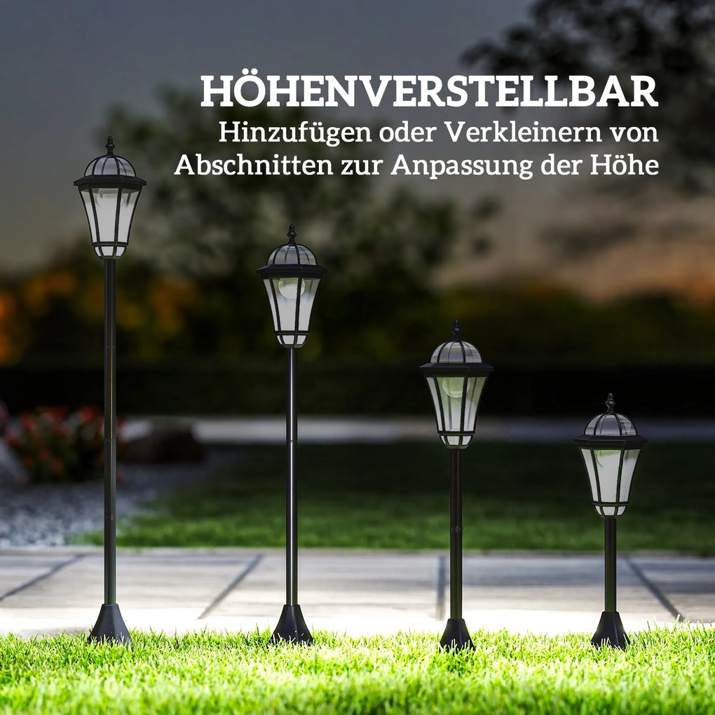 Outsunny 2-st solární pouliční světlo LED, IP44, ABS, Ø18,5 x H129 cm, úsporný režim, vodotěsné, zahradní světlo s nerezovou ocelí, černé | Aosom