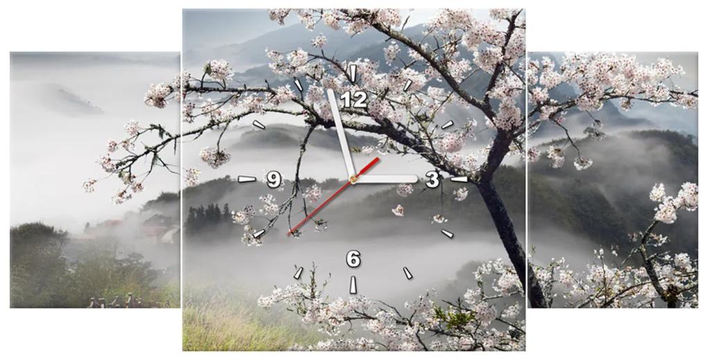 Gario Obraz s hodinami Kvetoucí višeň - 3 dílný Rozměry: 80 x 40 cm