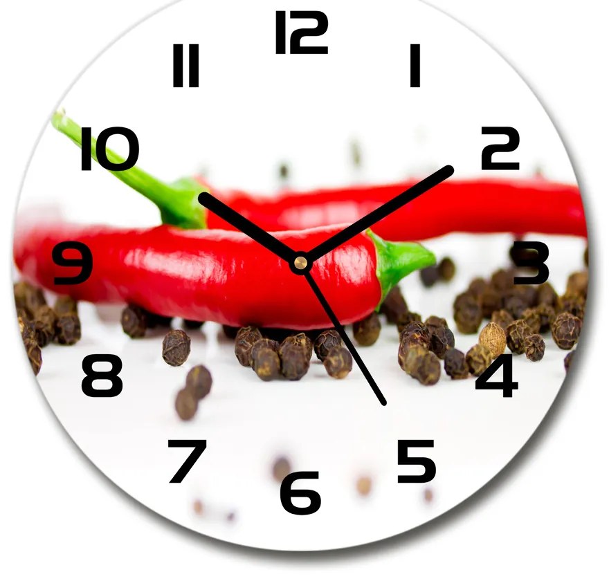 Wallmuralia Skleněné hodiny kulaté Chilli a pepř fi 30 cm