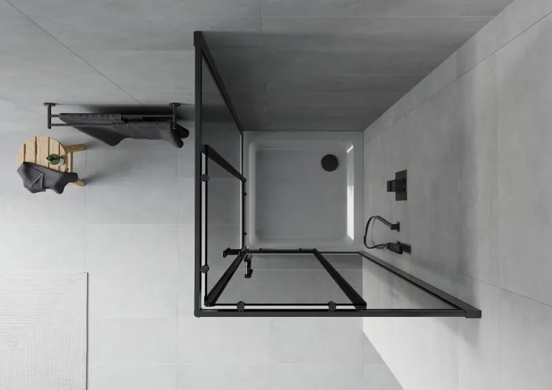 Mexen Rio, čtvercový sprchový kout 80(dveře)x80(dveře)x190 cm, 5mm šedé sklo, černý profil + bílá sprchová vanička SLIM, 860-080-080-70-40