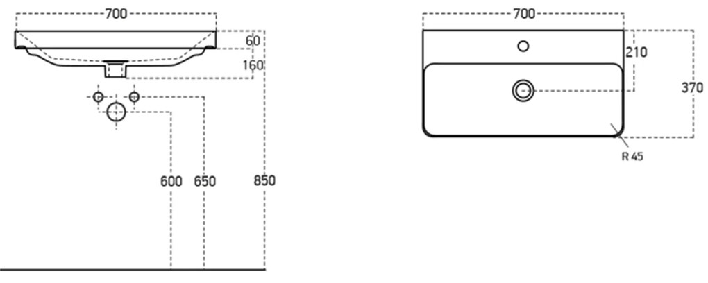 Sapho THALIE 70 keramické umyvadlo nábytkové 70x37cm, bílá, TH11070