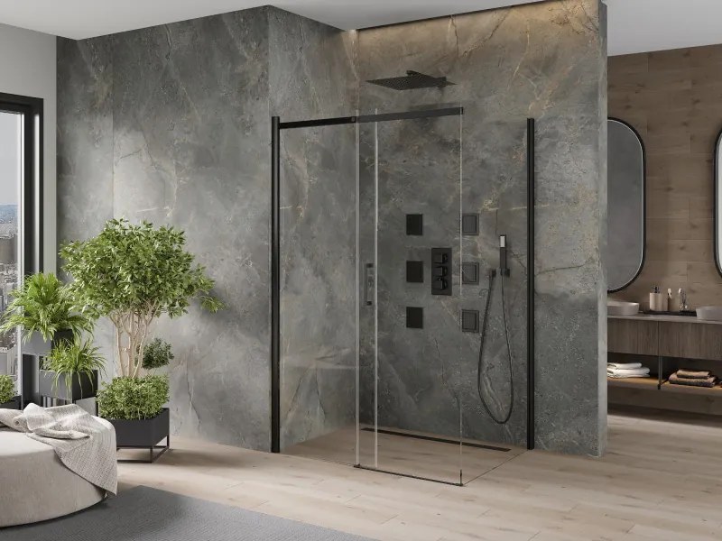 Mexen Omega sprchový kout 100x90cm, 8mm sklo, černý profil-čiré sklo, 825-100-090-70-00