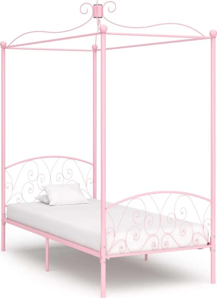 vidaXL Rám postele s nebesy kovový 90 x 200 cm [284468] Barva: Růžová