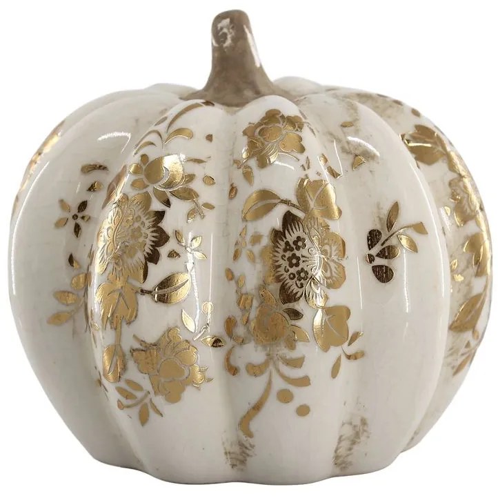 Krémová antik keramická dekorace dýně Melun gold M - Ø 14*12 cm