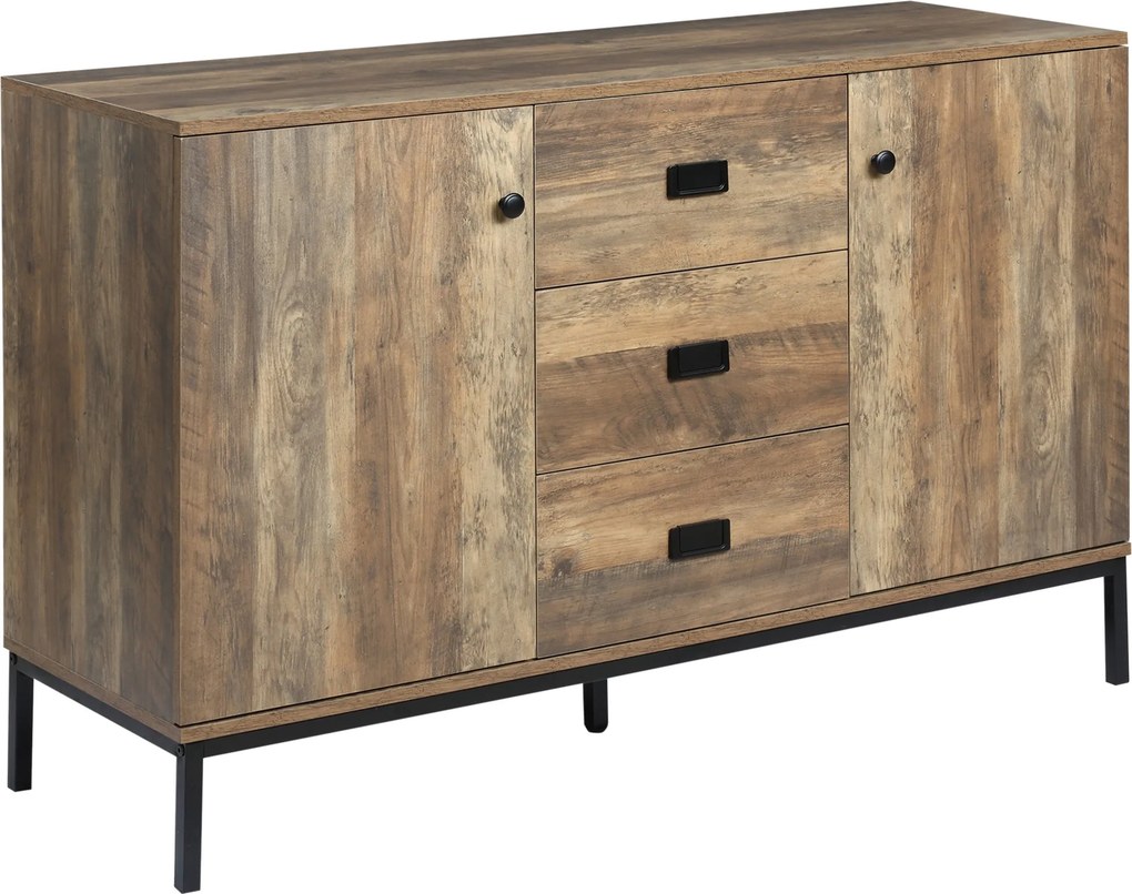 HOMCOM Kuchyňský bufetový úložný kabinet 2 skříňky s nastavitelné police 3 zásuvky Moderní styl - 120 x 39,5 x 77 cm Hnědý | Aosom