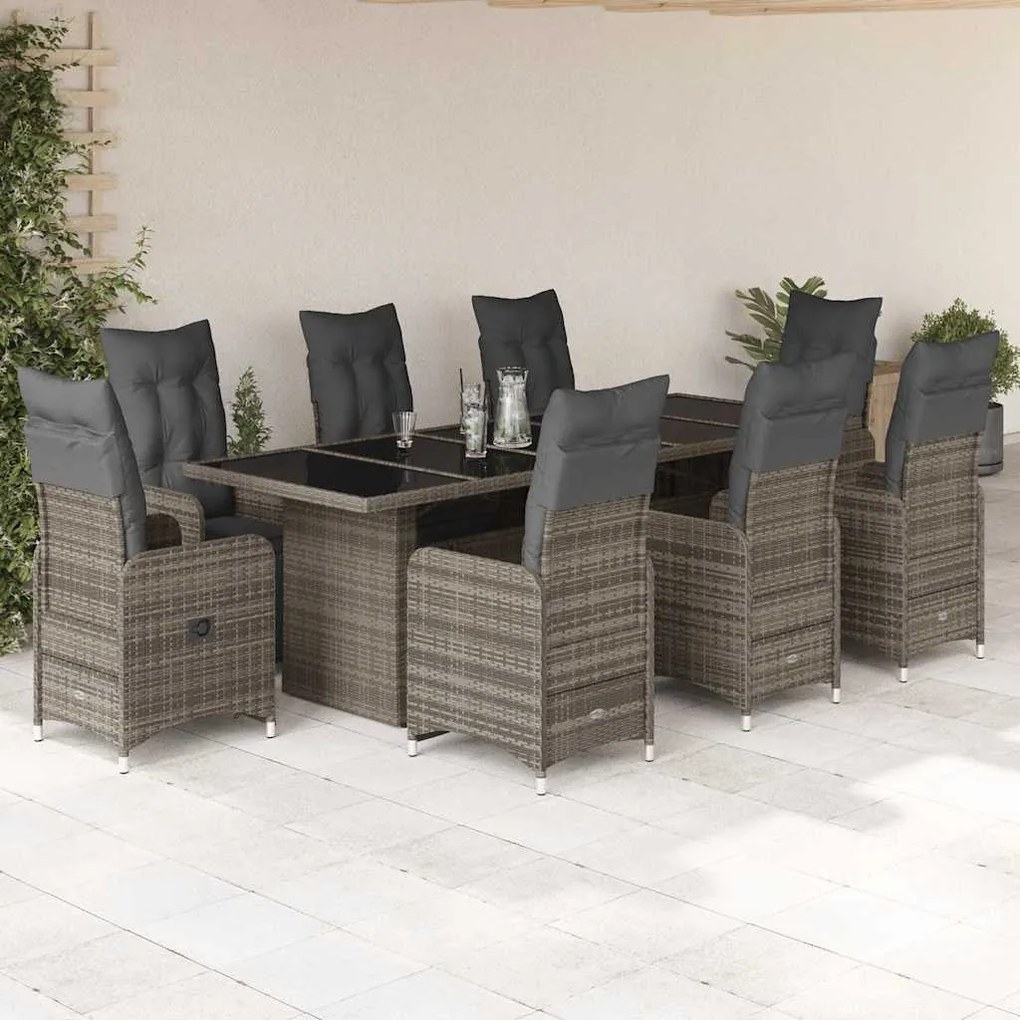 9dílný zahradní bistro set s poduškami šedý polyratan 3277295