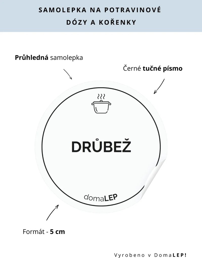 Samolepka na kořenky DRŮBEŽ průhledná 5 cm tučné písmo