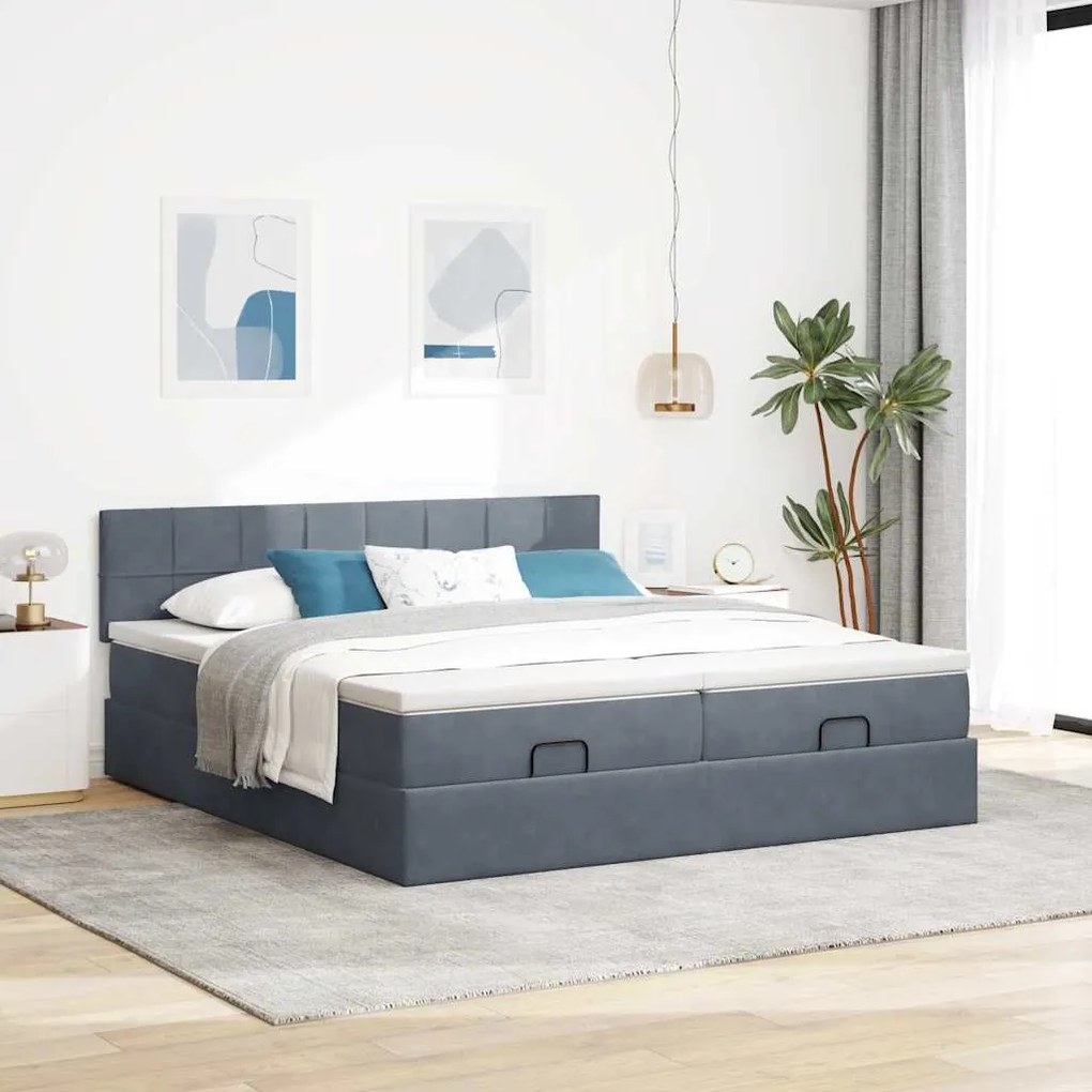 Osmanský rám postele s matracíes tmavě šedá 160x200cm samet 3312069