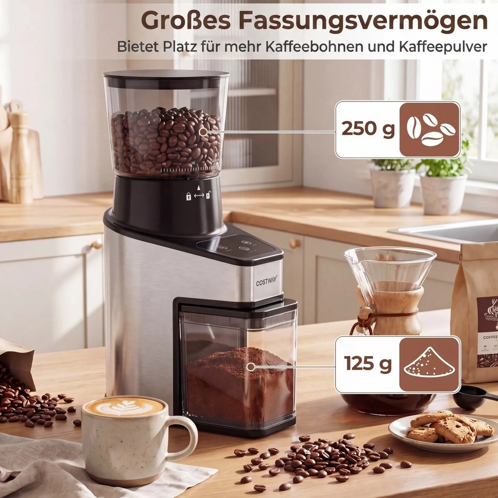 Costway Elektrický mlýnek na kávu s kónickým mlýnkem mlýnek na espresso s 60