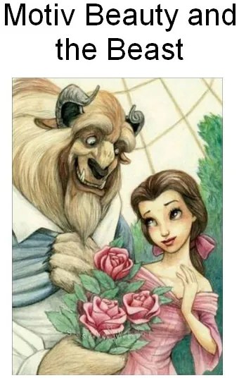 Diamantové malování - Filmové a pohádkové postavy (kulaté diamanty) Motiv: Beauty and the Beast, Rozměr: 30x40 cm
